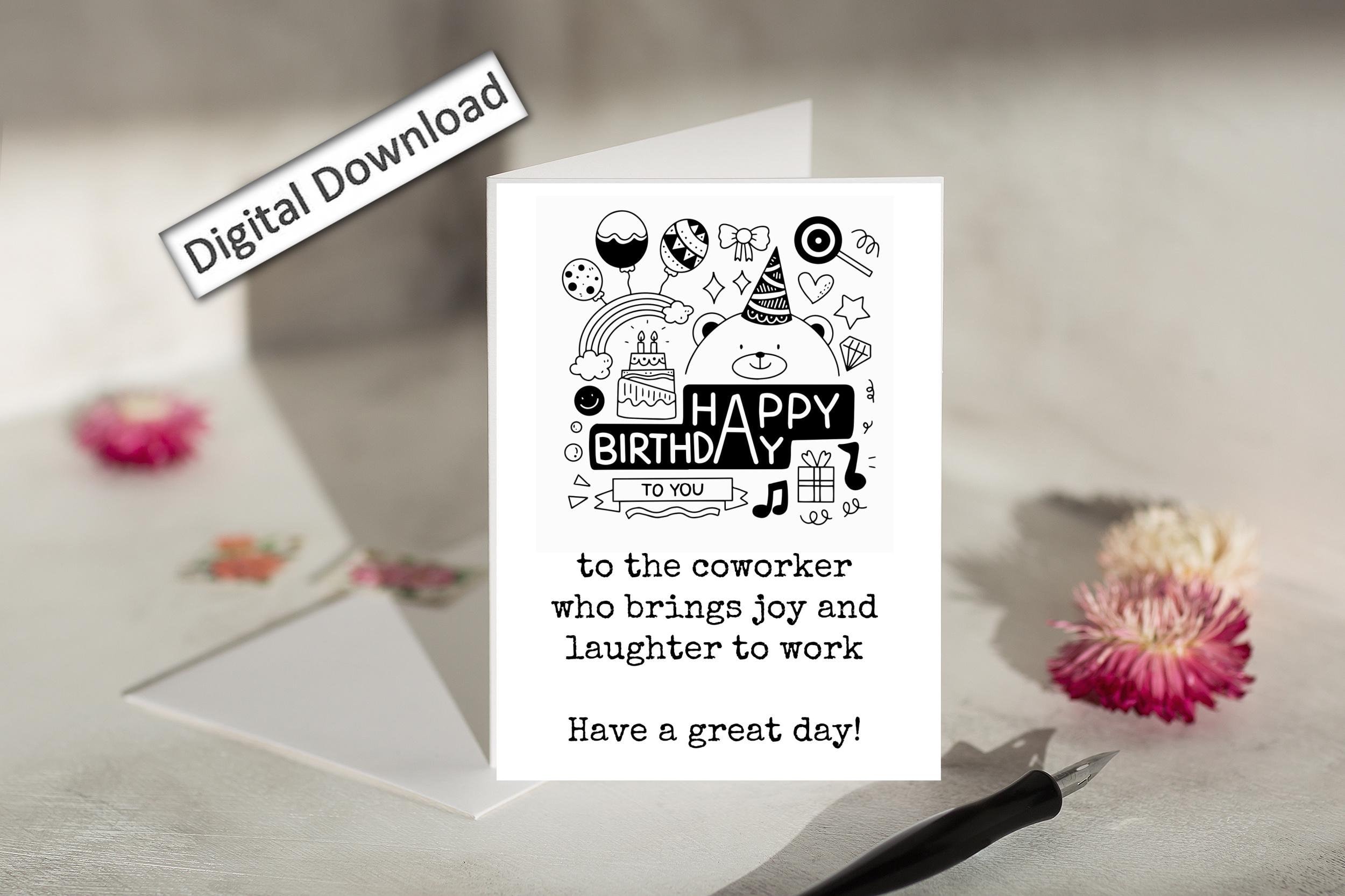 4x6 Coworker BIRTHDAY Card, Printable, Cute, Brings Joy and Laughter to ...
