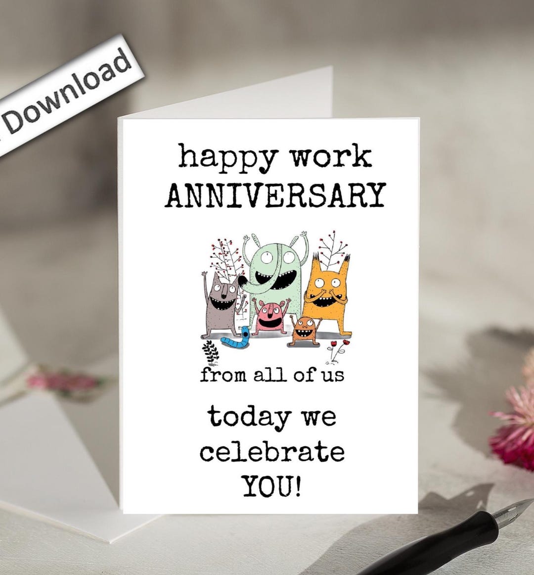 4x6, Work ANNIVERSARY Card, PRINTABLE, Today We Celebrate You, Funny ...