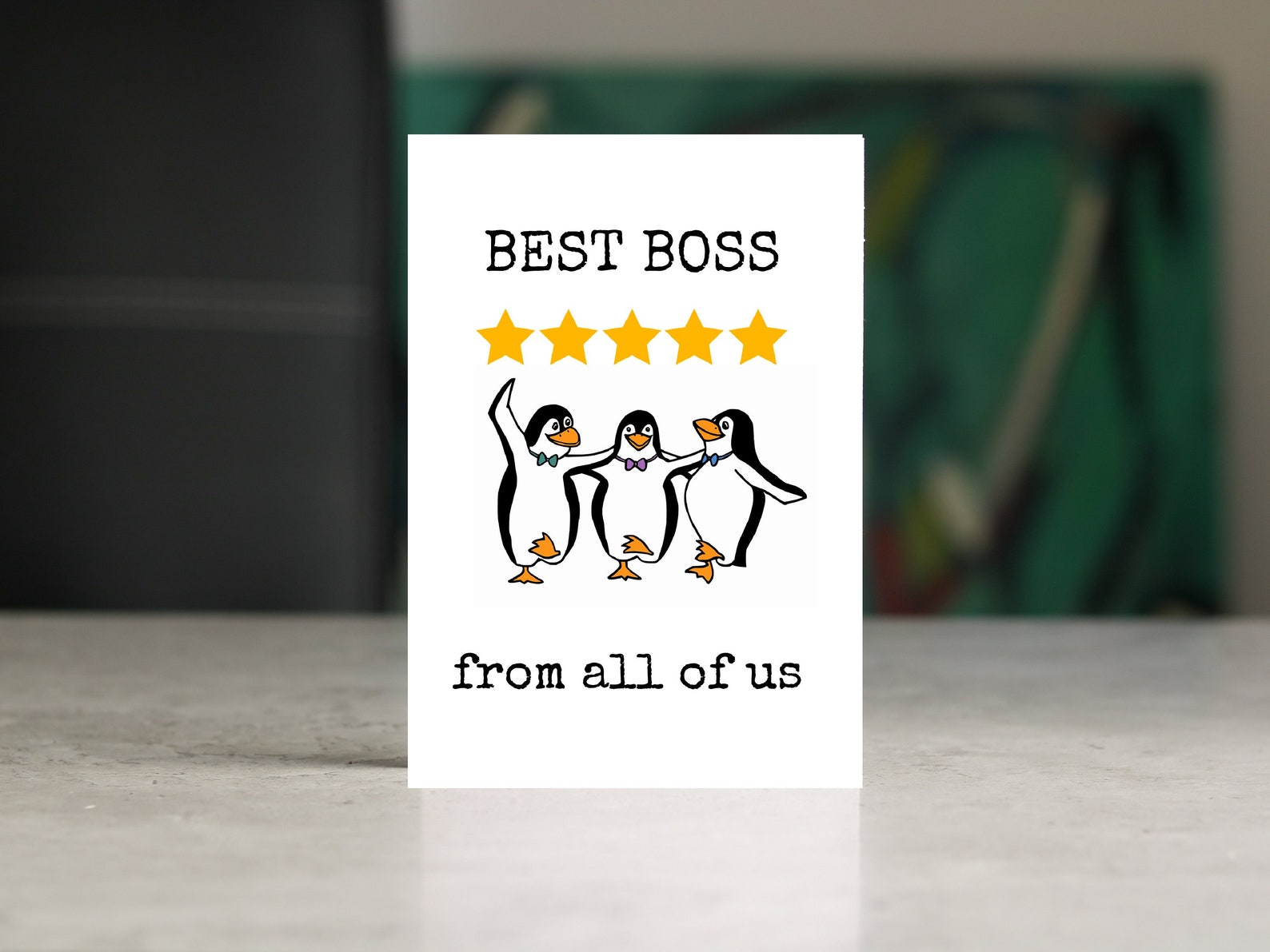 4x6 BOSS Appreciation Card PRINTABLE, Cute Penguins, Five Star Rating ...