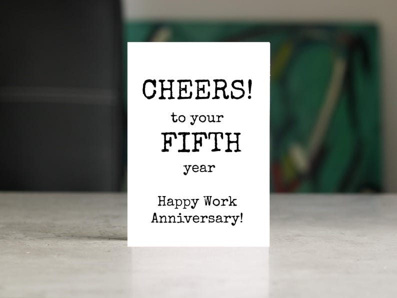 Fifth Work Anniversary Card: Printable, 5th, Minimalist, (4x6 Instant ...