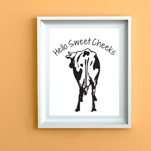 Hello Sweet Cheeks, 8x10, Cow Decor, Shabby Chic Farmhouse Bathroom ...