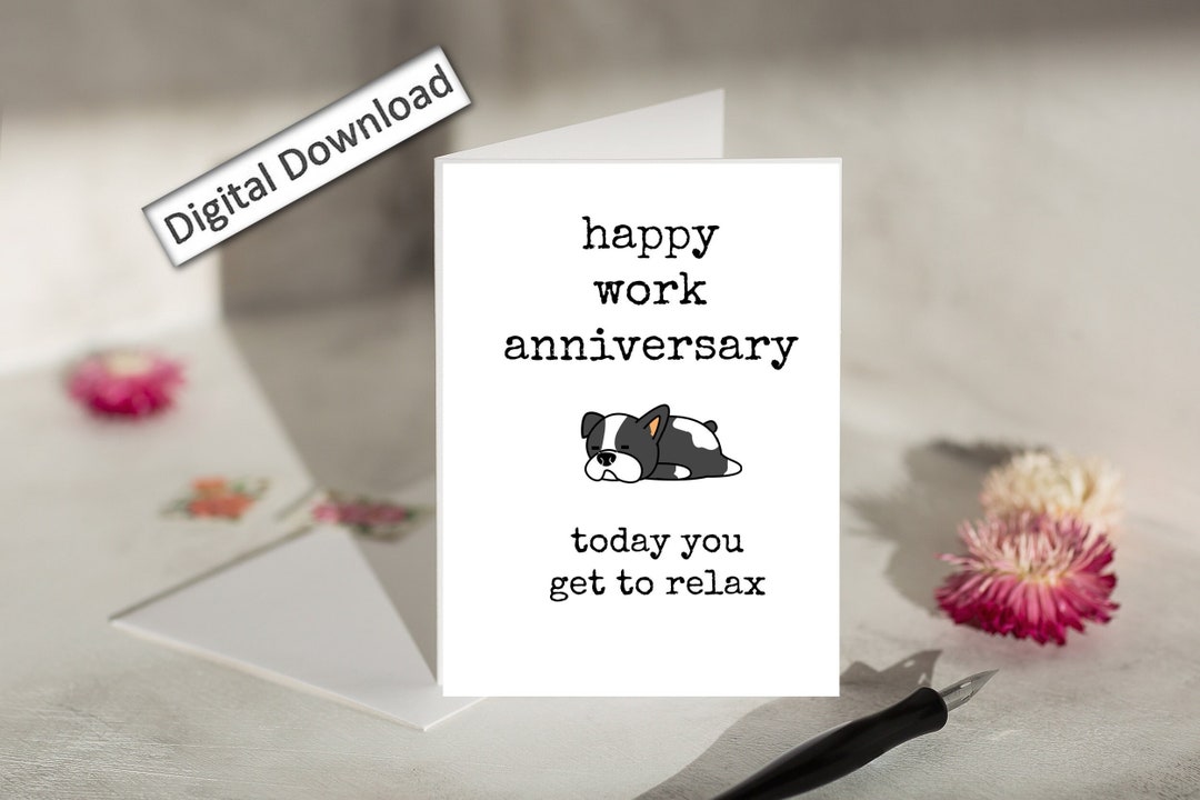 4x6, Work ANNIVERSARY Card, Printable, Happy Work Anniversary, Cute Dog ...