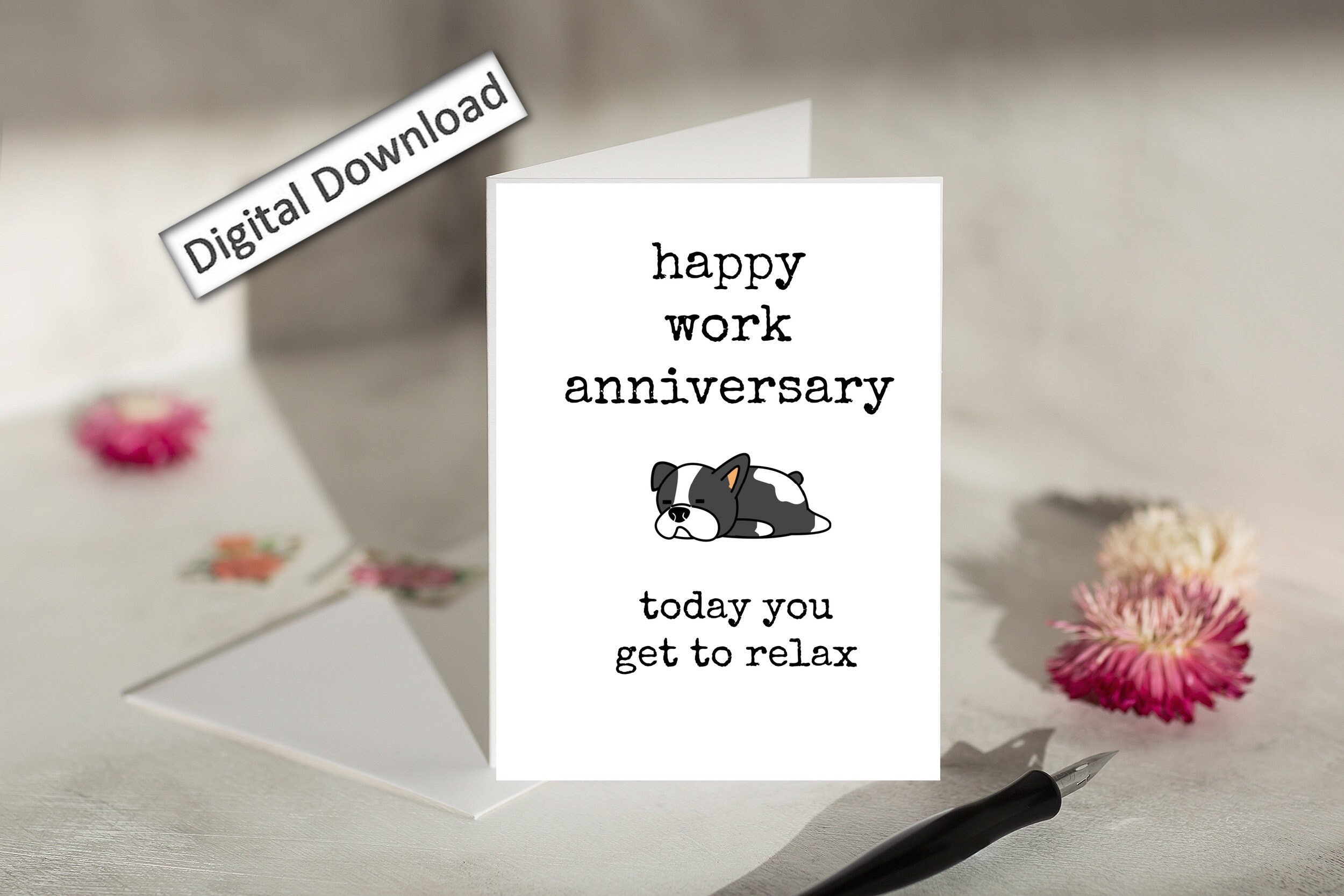 4x6, Work ANNIVERSARY Card, Printable, Happy Work Anniversary, Cute Dog ...