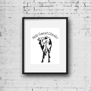 Hello Sweet Cheeks, 8x10, Cow Decor, Shabby Chic Farmhouse Bathroom ...