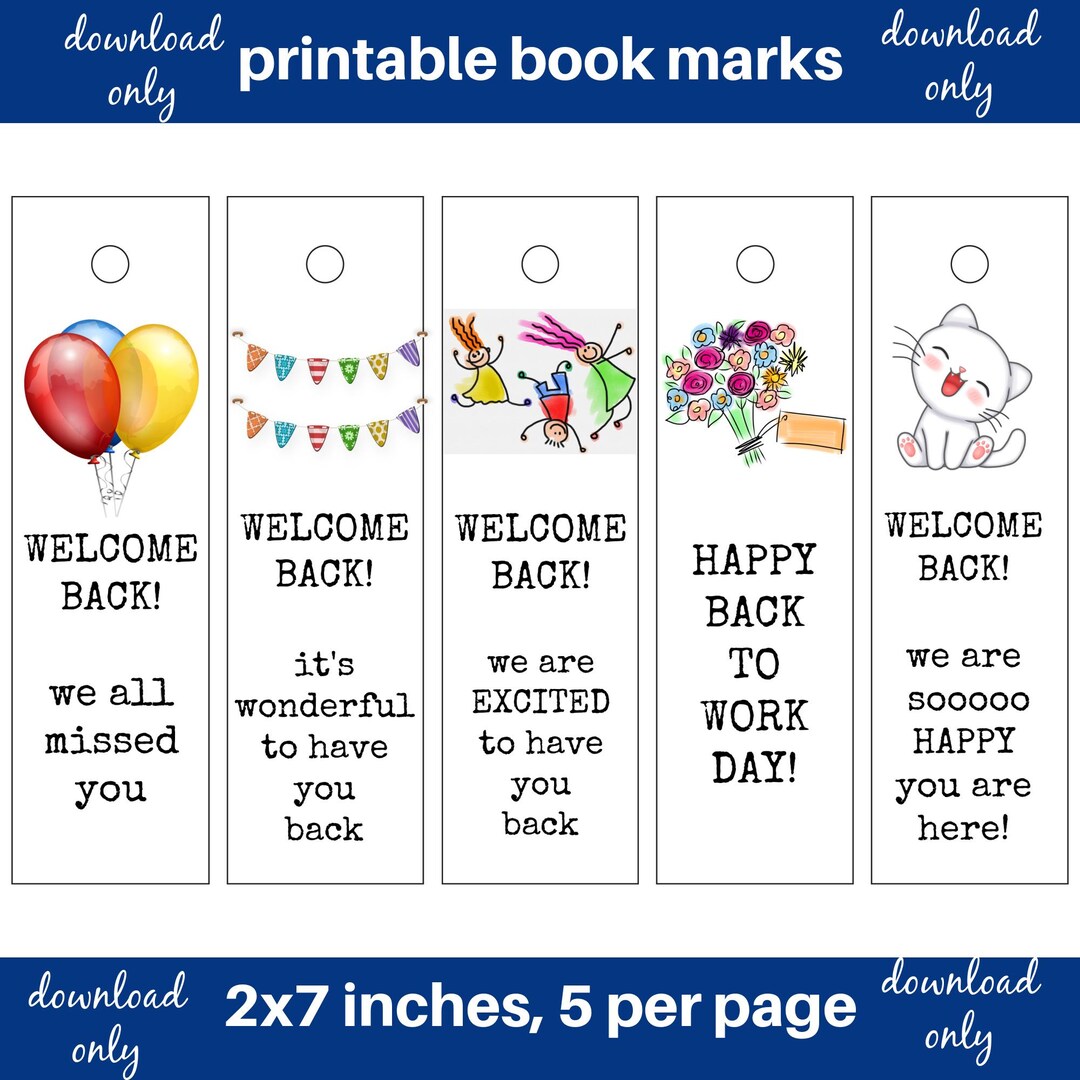 BOOKMARKS Printable, Welcome Back, Return to Work, Book Worm Gift, Work ...