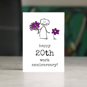 4x6, Work Anniversary Card, Download, Happy 20TH Work Anniversary, Cute ...