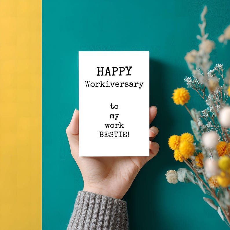 Work Anniversary Card: Happy Workiversary, Minimalist, Bestie (4x6 ...