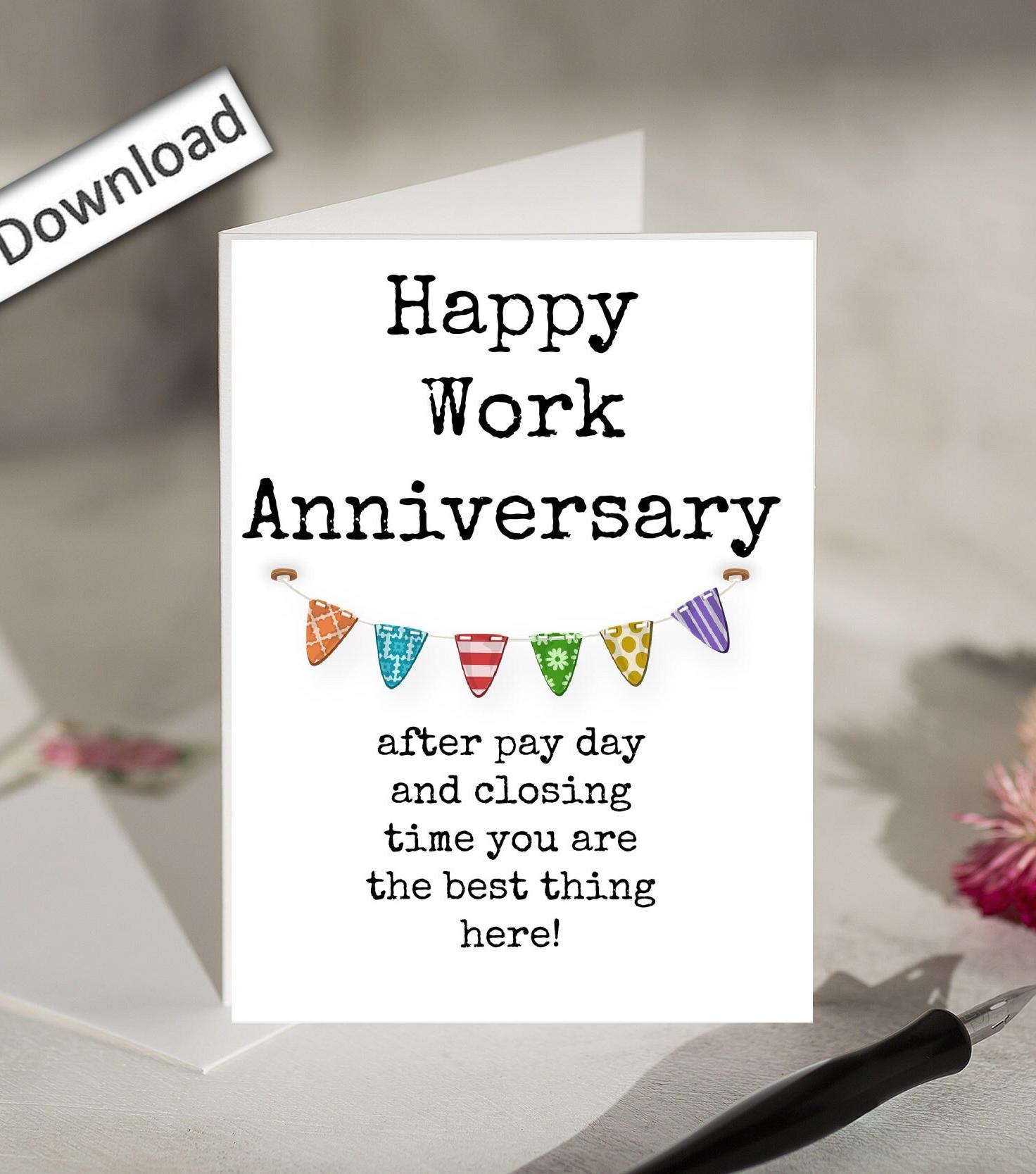 4x6, Work ANNIVERSARY Card, PRINTABLE, Happy Work Anniversary, Funny ...