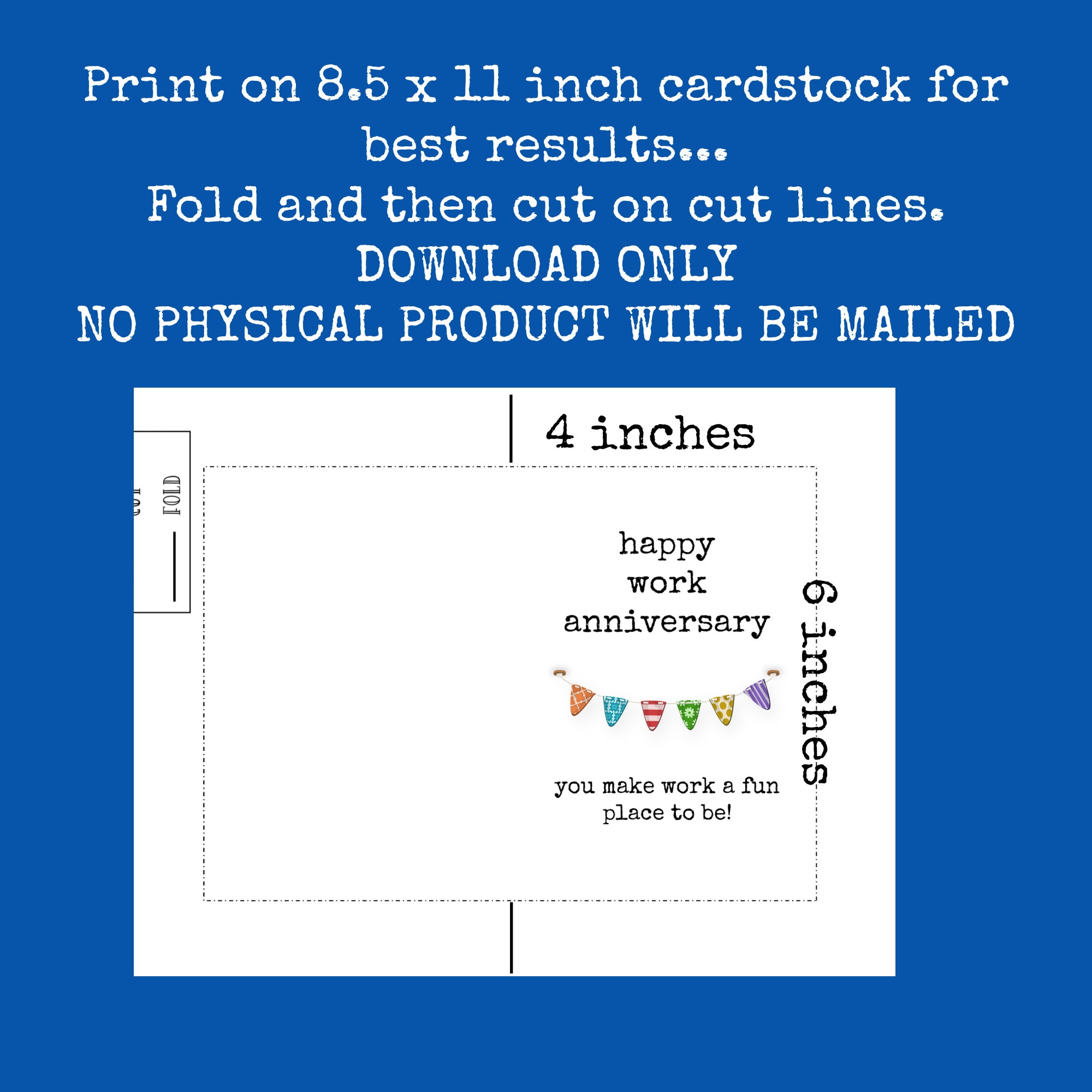 4x6, Work Anniversary Card, Download, Job Anniversary for Coworker ...