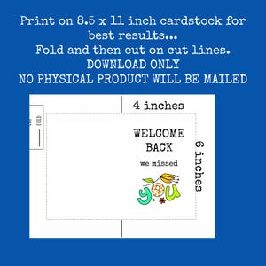 4x6, WELCOME BACK, Card, PRINTABLE, for Coworker, Boss, Back to School ...