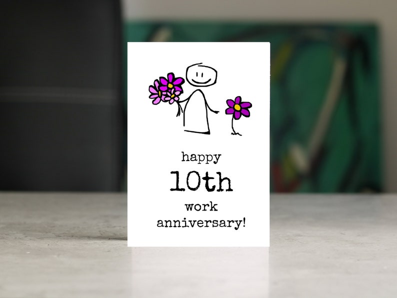 4x6, Work Anniversary Card, Download, Happy 10TH Work Anniversary, Cute ...