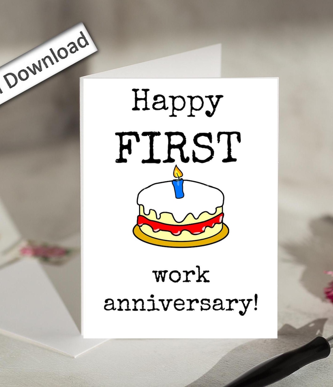 4x6, Work ANNIVERSARY Card, PRINTABLE, Happy FIRST Work Anniversary ...