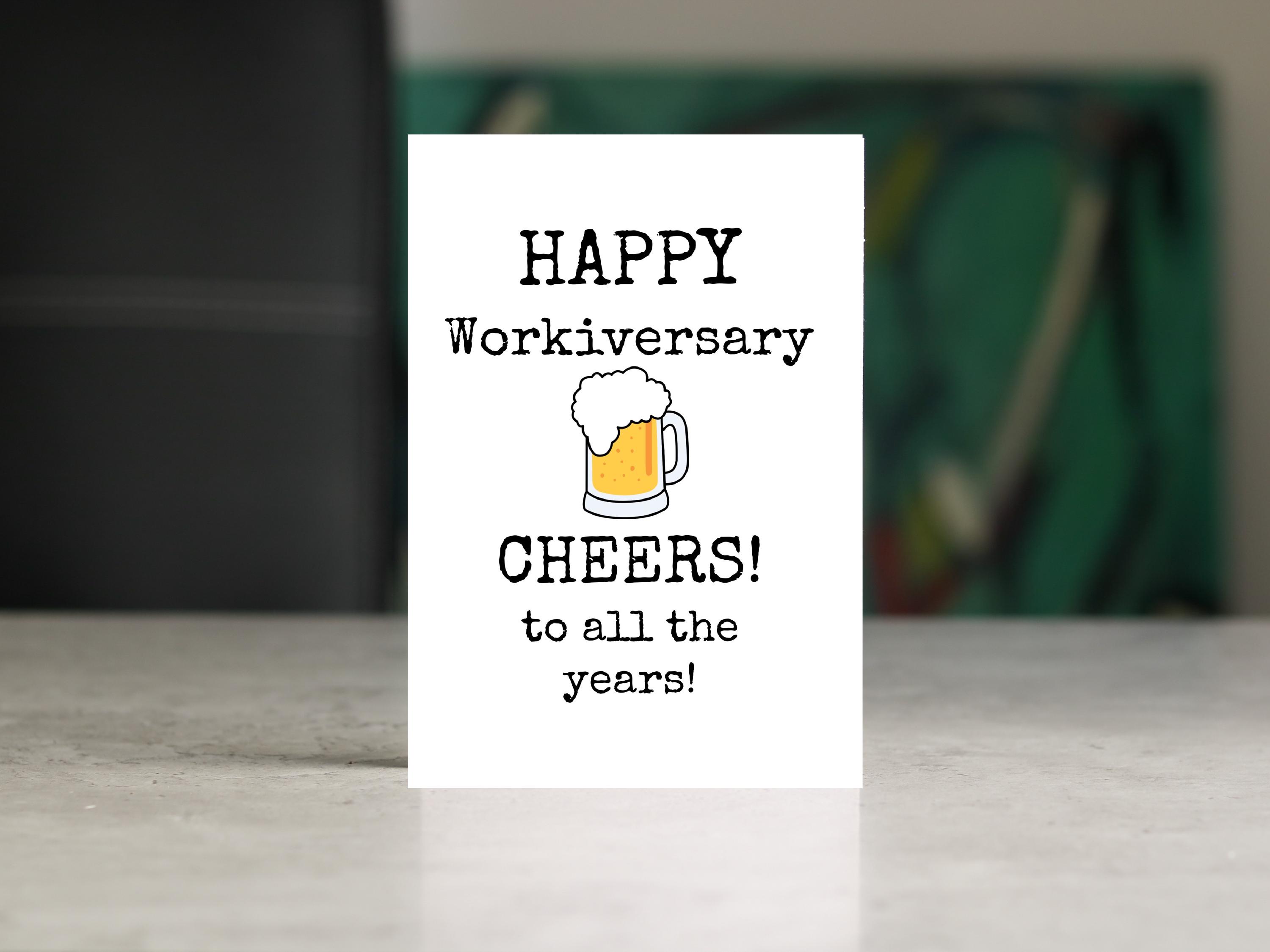 Printable Work Anniversary Card: Cheers Beer Design (4x6 Instant ...