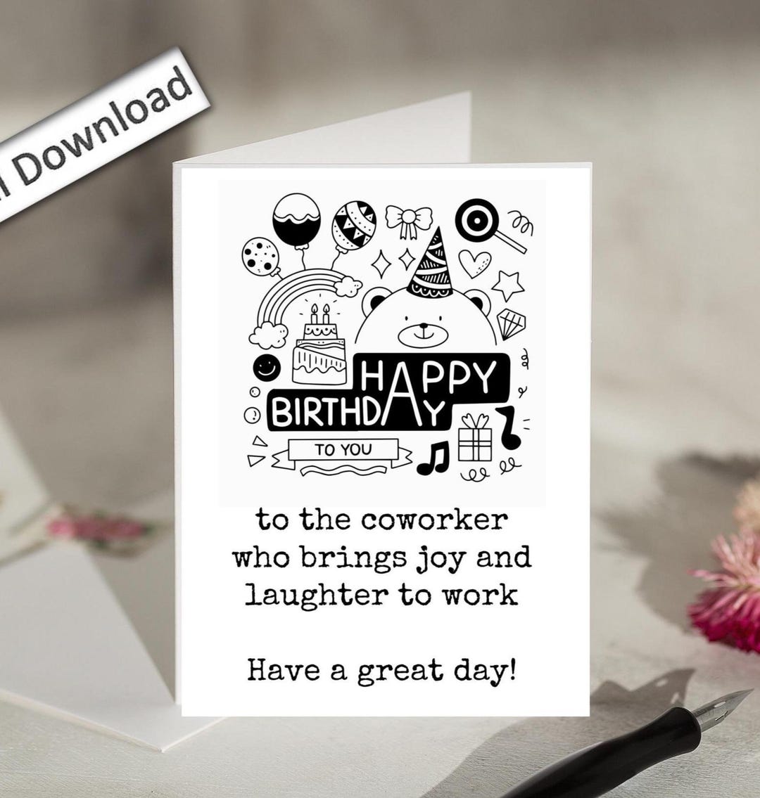 4x6, Coworker BIRTHDAY, Card, PRINTABLE, Cute, Bring Joy and Laughter ...