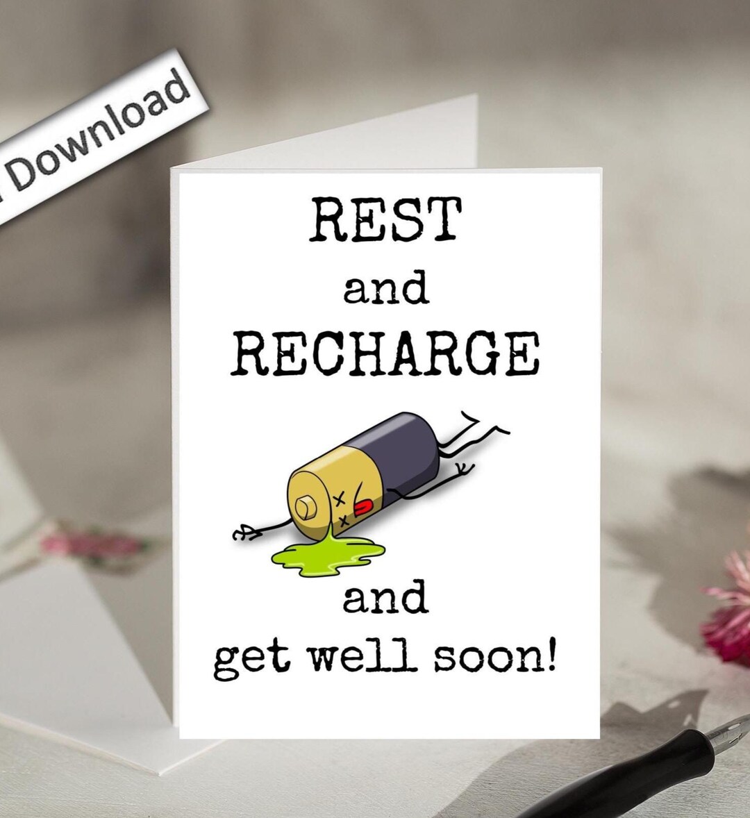4x6, GET WELL Card, PRINTABLE, Funny, Recharge, Get Well Soon, Get ...