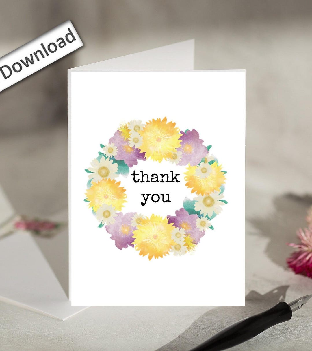 4x6, THANK YOU Card, PRINTABLE, Watercolor Splashes, Thank You, Perfect ...
