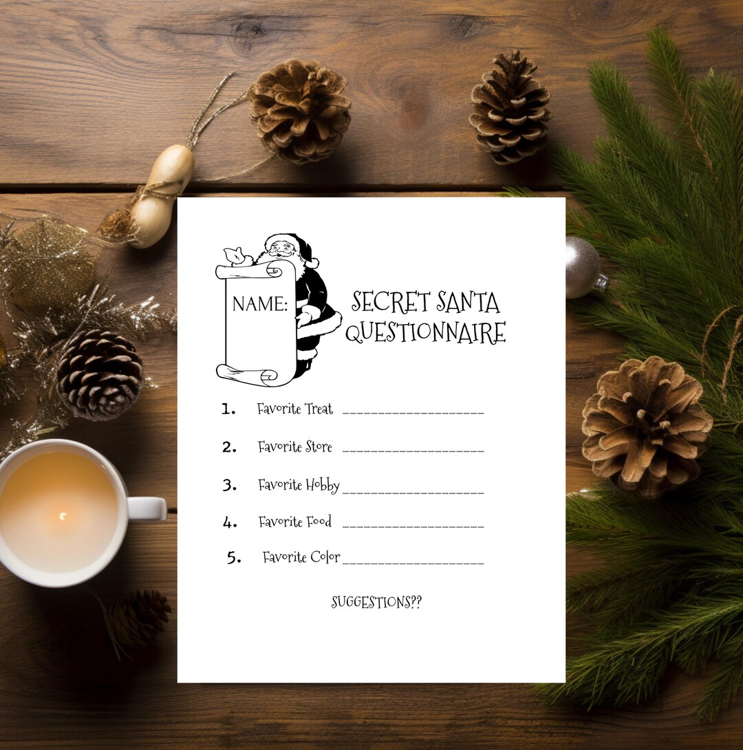 8x10, SECRET SANTA Questionnaire, Printable Questionnaire, Gift ...