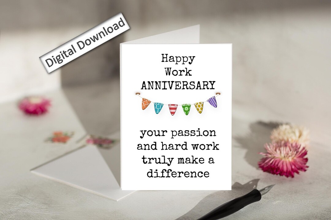 4x6, Work ANNIVERSARY Card, PRINTABLE, Happy Work Anniversary, Job ...