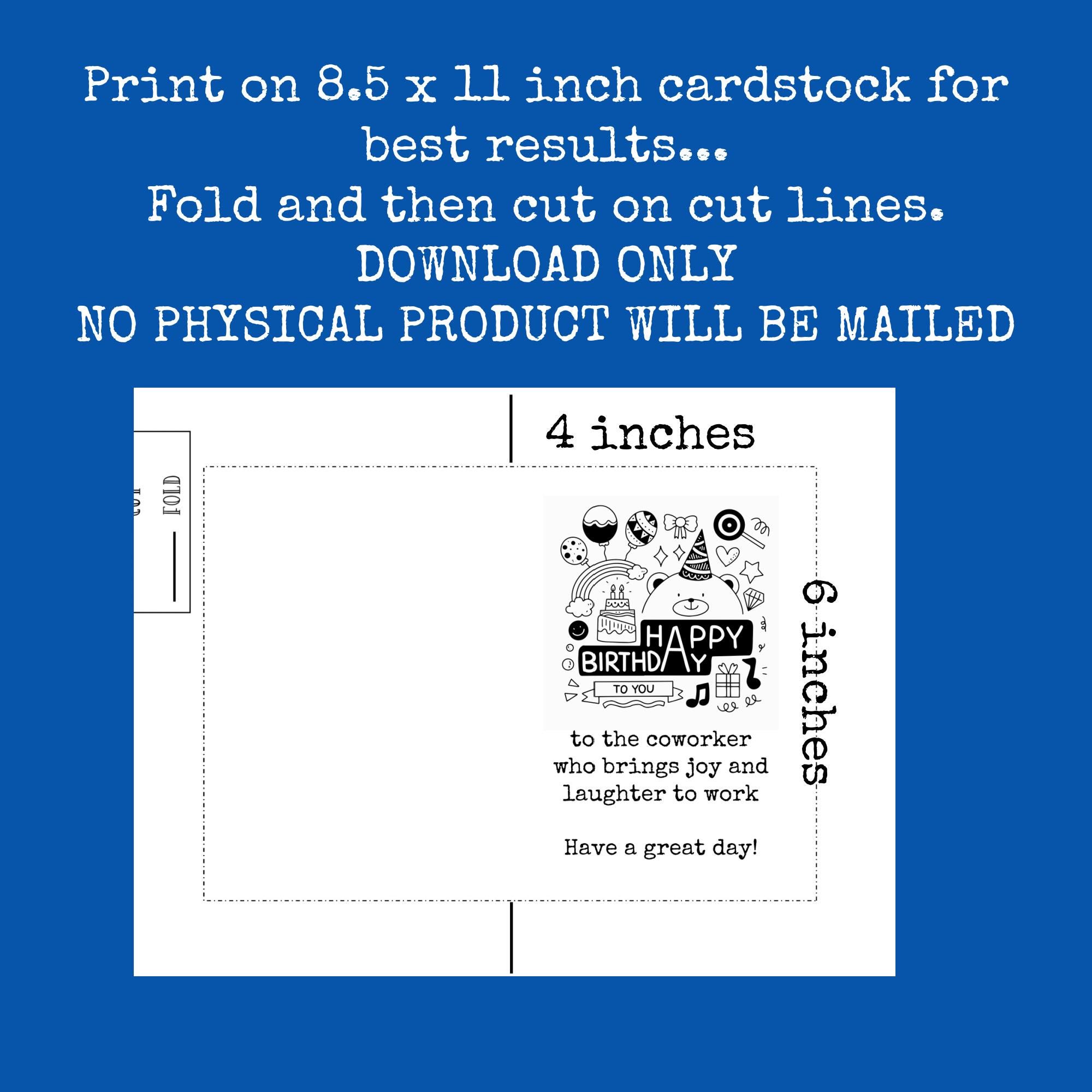 4x6 Coworker BIRTHDAY Card, Printable, Cute, Brings Joy and Laughter to ...