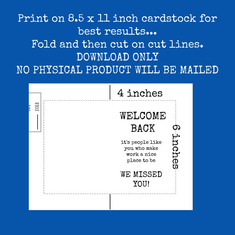 Welcome Back Card for Coworker, Boss, or Team (digital Download) - Etsy