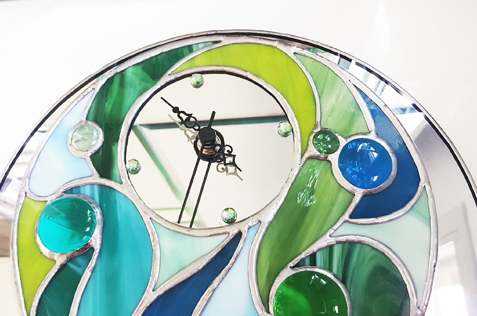 Round Wall Clock in Stained Glass With Mirror Moon Nautical - Etsy