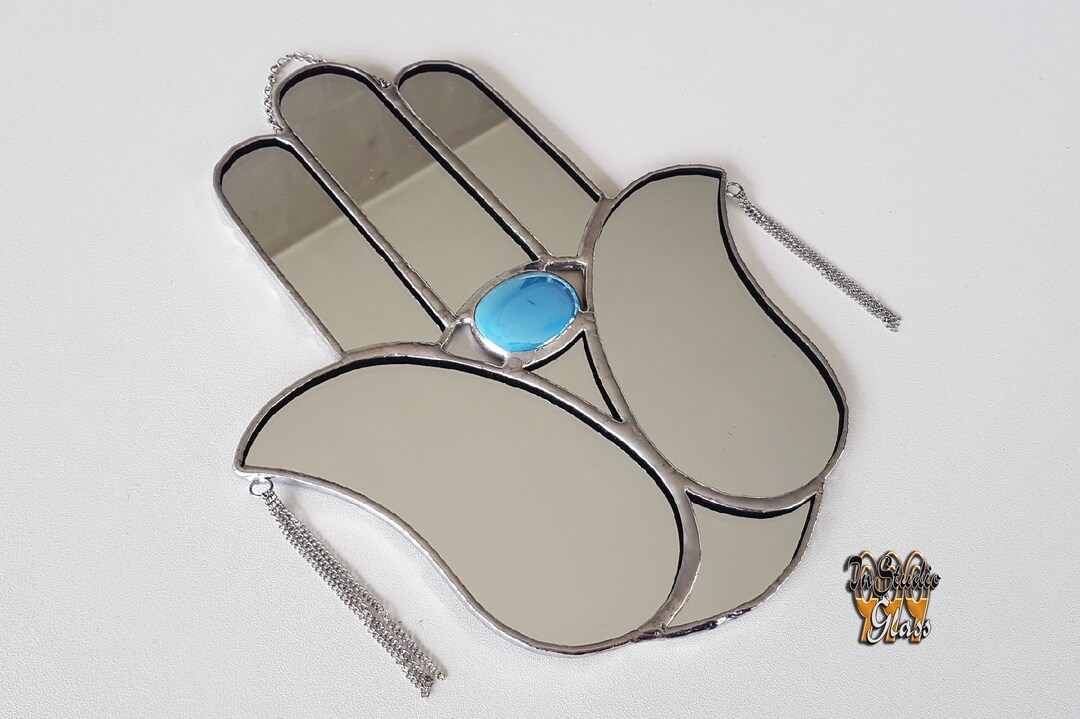 Wall Mirror Stained Glass Hamsa, Hand of Fatima Protection, Jewish Wall ...