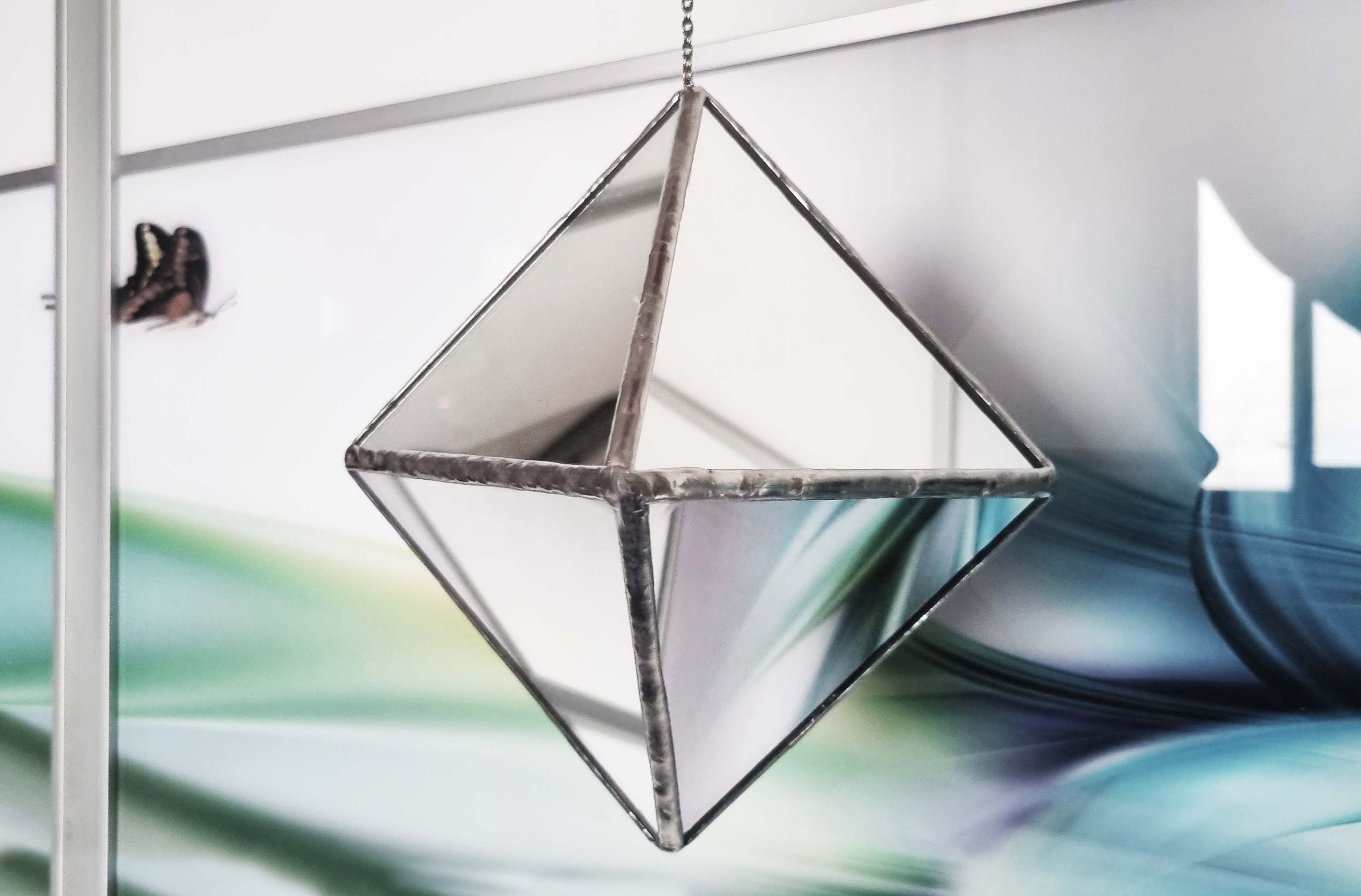 Stained Glass Double Rhombus Pyramid - Hanging Home Decor and Sun ...
