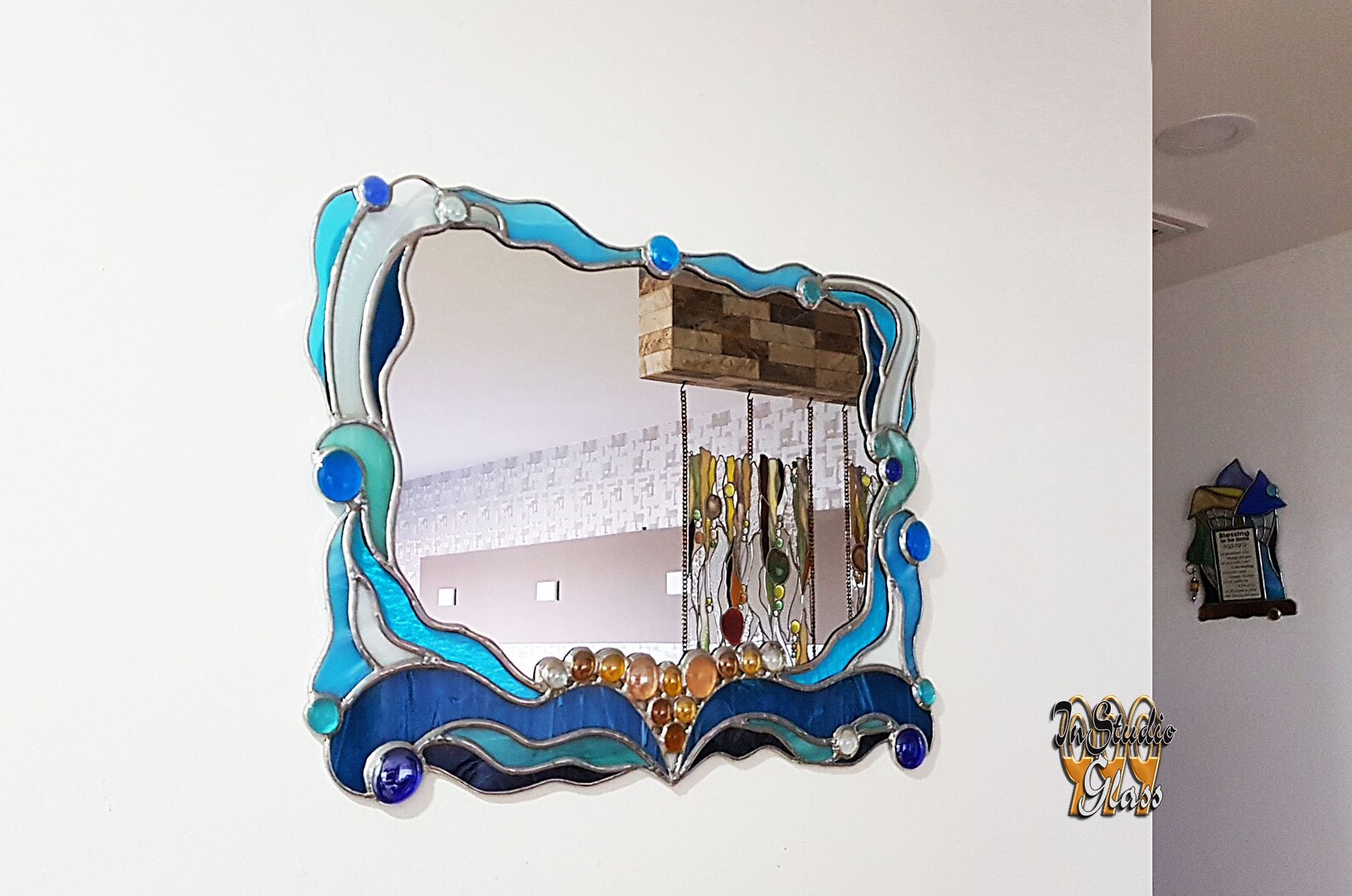 Wavy Nautical Glass Mirror Art Nouveau Decor Unique Blue | Etsy