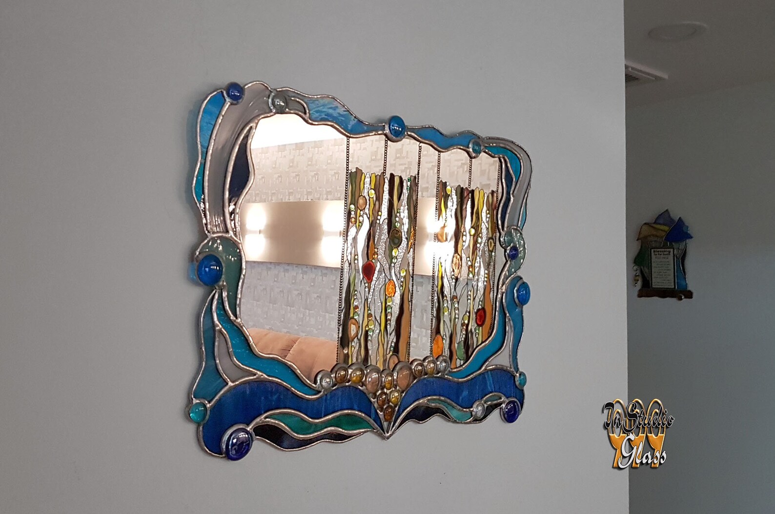 Wavy Nautical Glass Mirror Art Nouveau Decor Unique Blue | Etsy