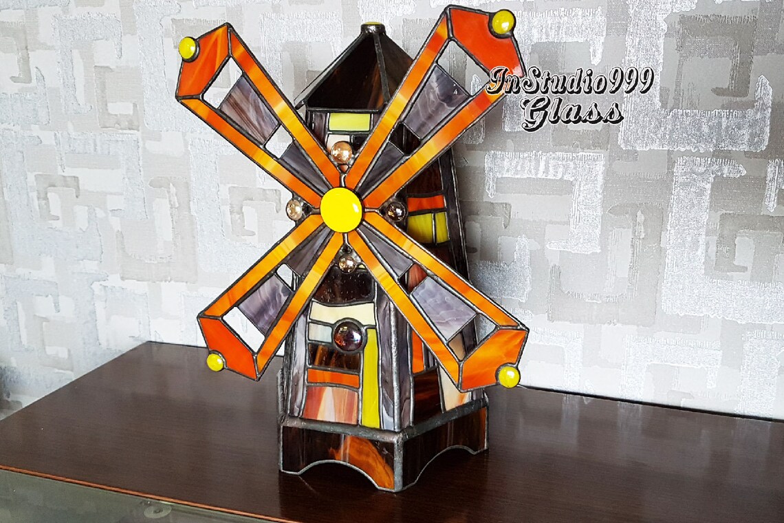 Fairy Windmill Stained Glass Nightstand Lamp Garden Decor - Etsy