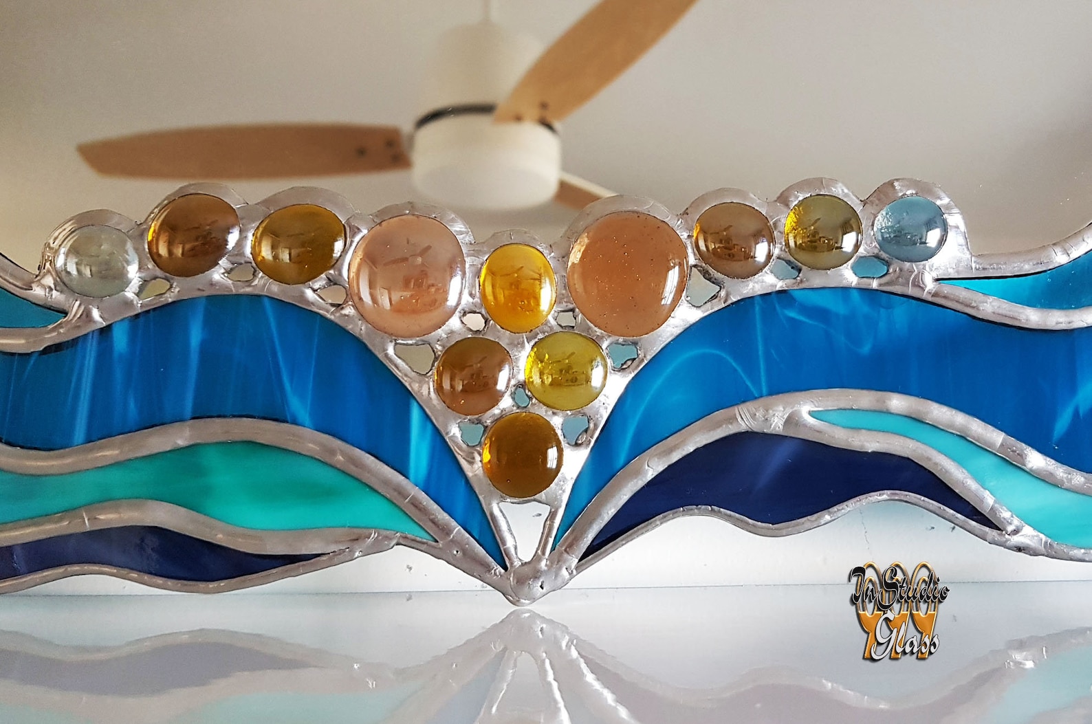 Wavy Nautical Glass Mirror Art Nouveau Decor Unique Blue | Etsy