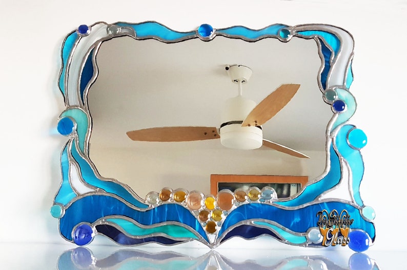Wavy Nautical Glass Mirror Art Nouveau Decor Unique Blue - Etsy