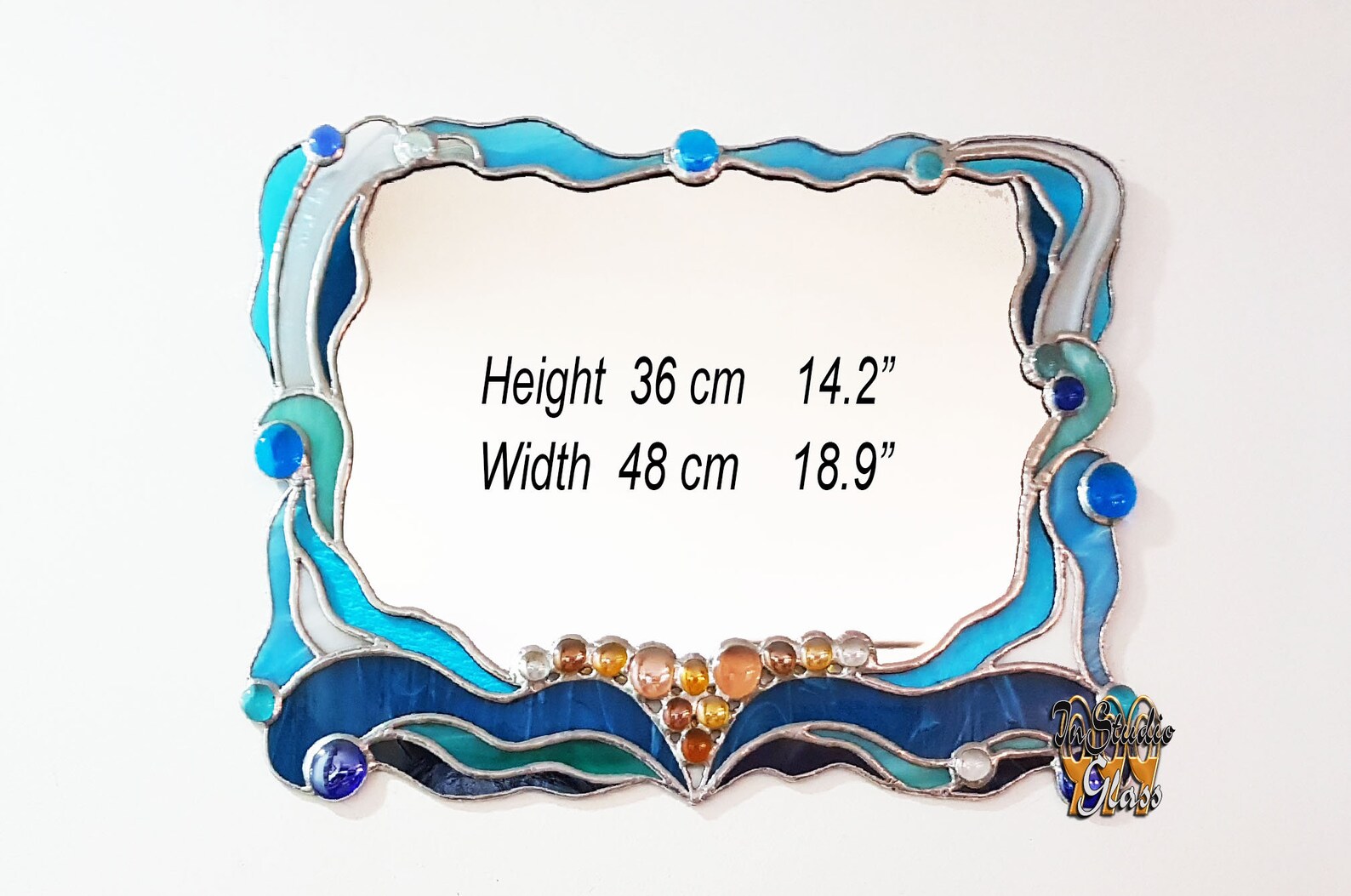 Wavy Nautical Glass Mirror Art Nouveau Decor Unique Blue | Etsy