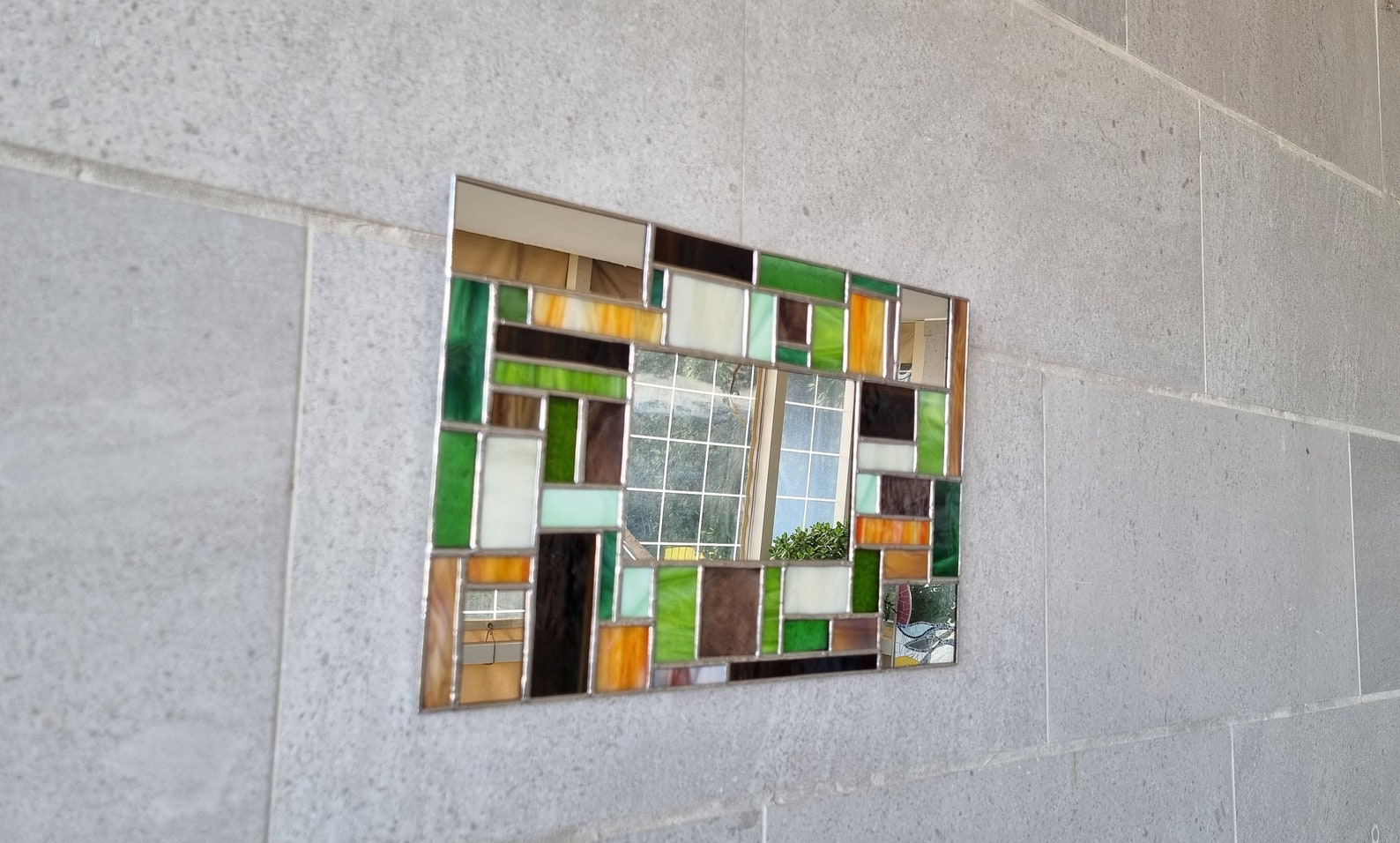 Art Deco Stained Glass Abstract Wall Mosaic Mirror - Etsy