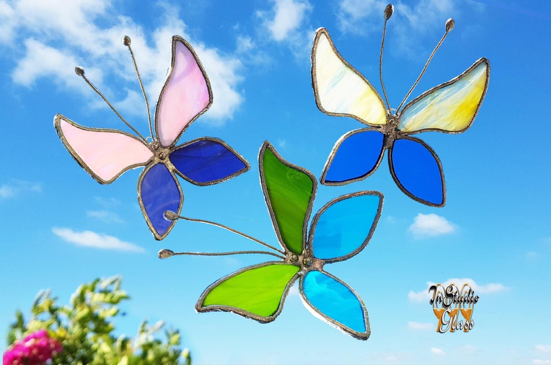Rainbow Butterfly Suncatcher, Stained Glass Butterfly for Window, Wall ...