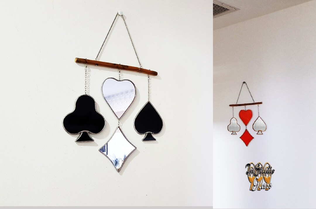 Stained Glass Mirror Card Suit Shape, Poker Decor, Playroom Sign, Man ...