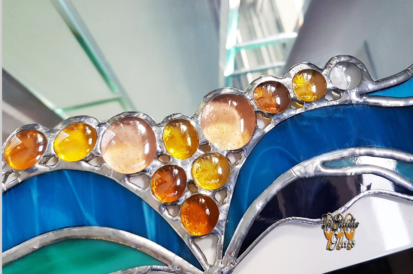 Wavy Nautical Glass Mirror Art Nouveau Decor Unique Blue | Etsy