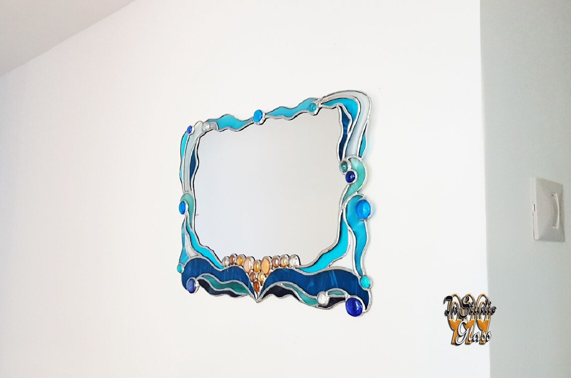 Wavy Nautical Glass Mirror Art Nouveau Decor Unique Blue - Etsy