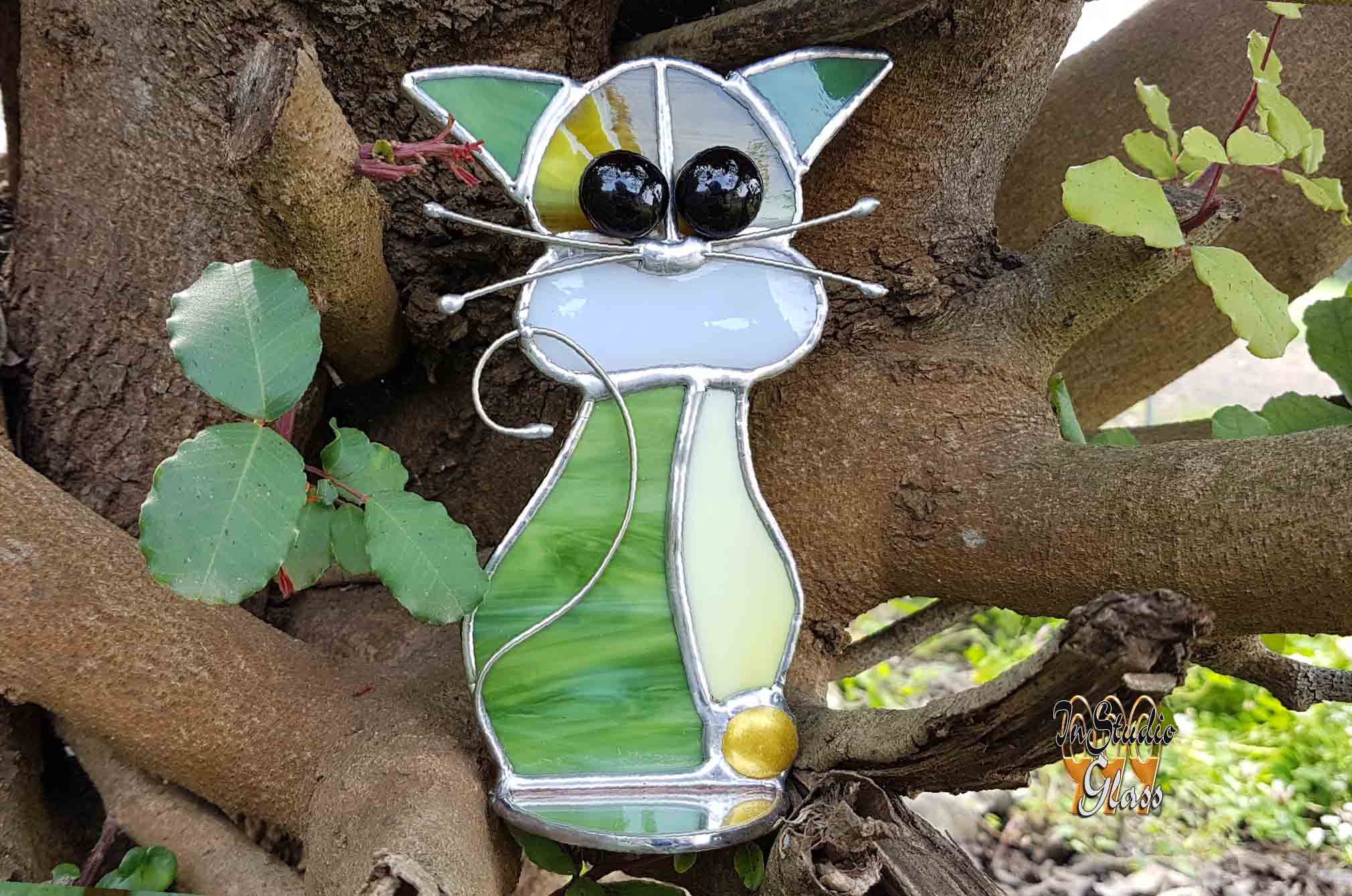 Stained glass cat ornament fairy home decor Housewarming | Etsy