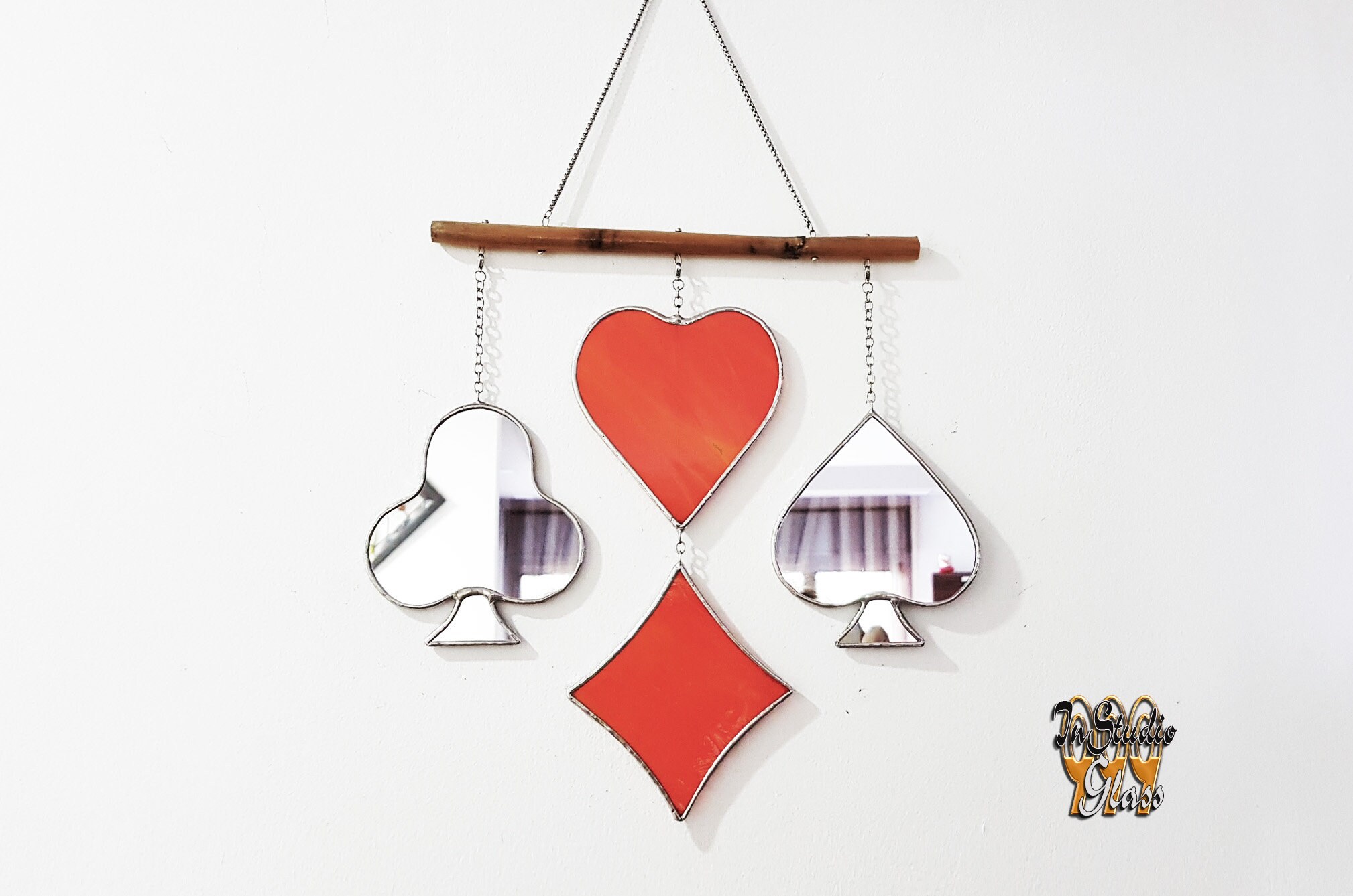 Stained Glass Mirror Card Suit Shape, Poker Decor, Playroom Sign, Man ...