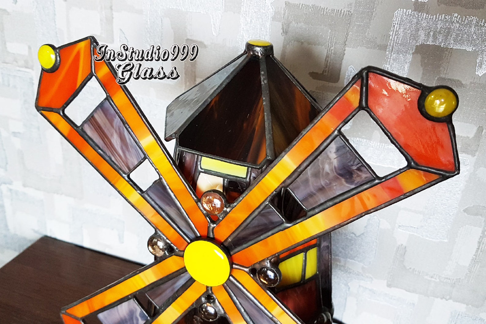 Fairy Windmill Stained Glass Nightstand Lamp Garden Decor | Etsy