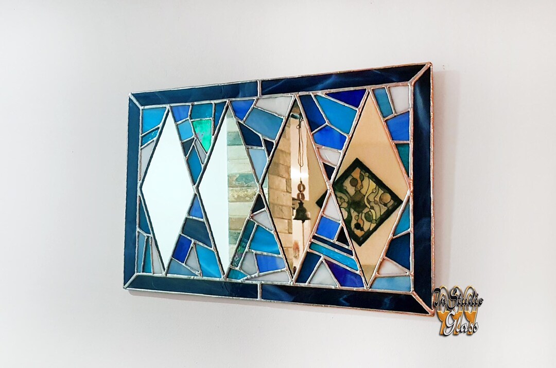 Blue Decorative Stained Glass Nautical Mirror With Rhomb Pattern - Etsy