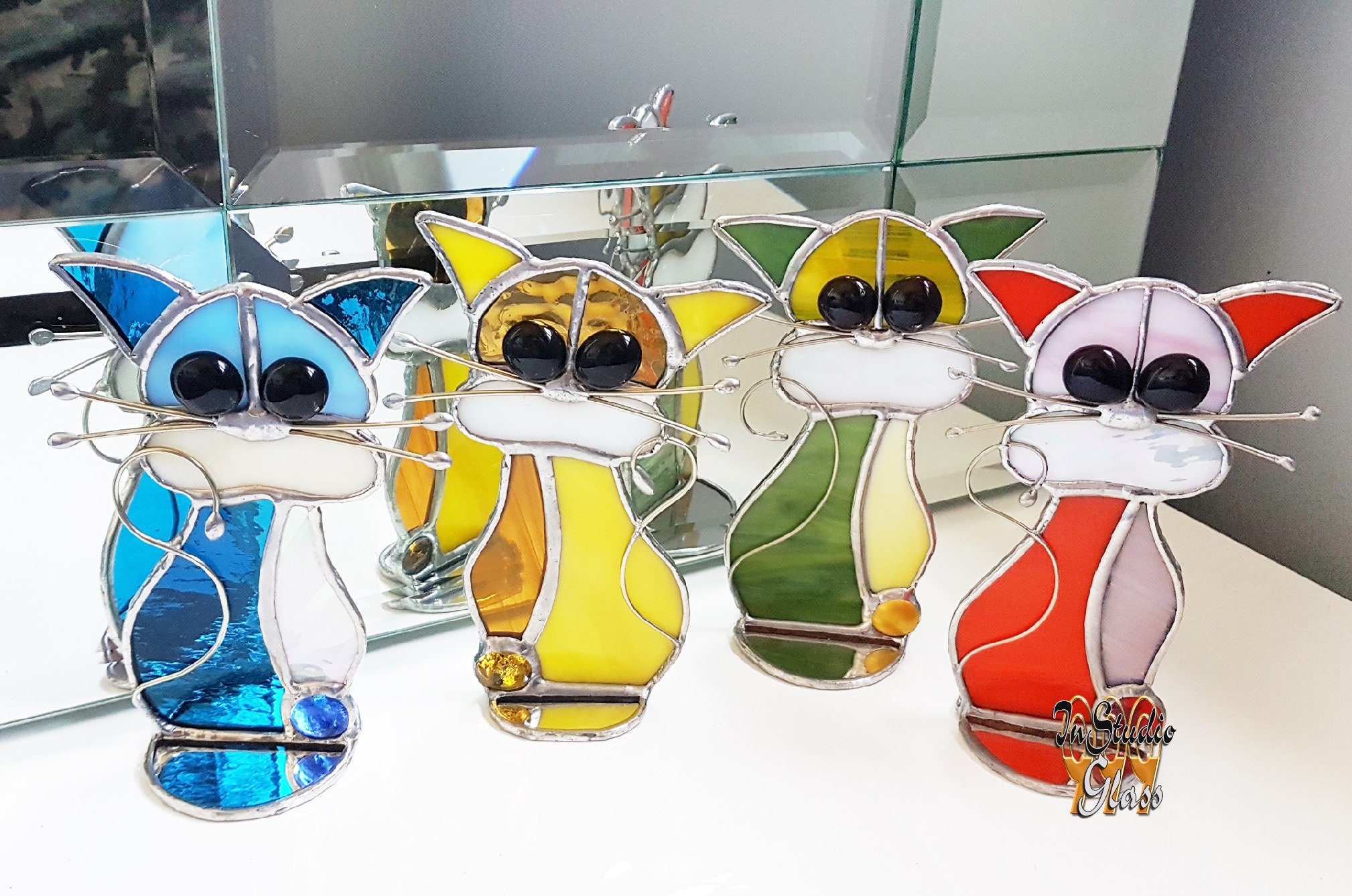 Stained glass cat ornament fairy home decor Housewarming | Etsy