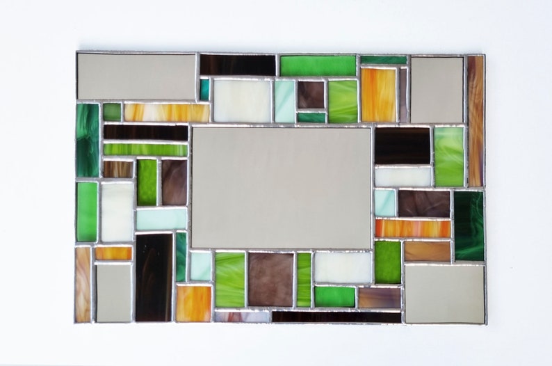 Art Deco Stained Glass Abstract Wall Mosaic Mirror - Etsy