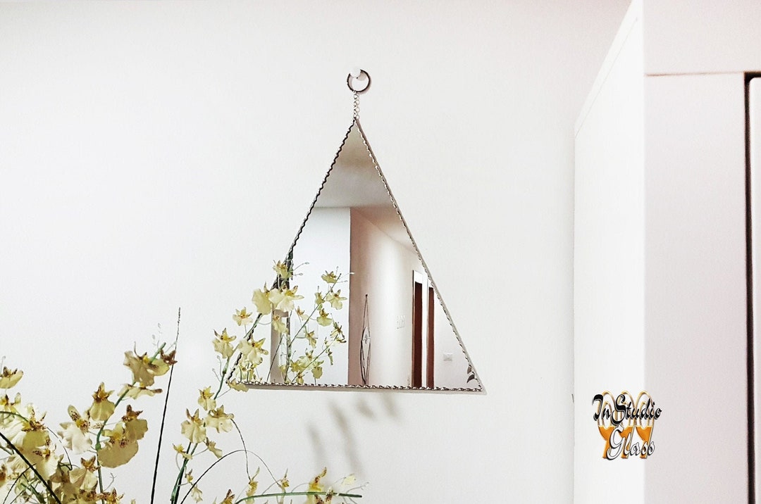 Triangle Shape Minimal Stained Glass Mirror, Bohemian Triangle Wall Art ...