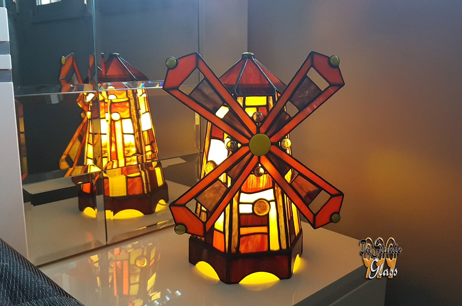 Fairy Windmill Stained Glass Nightstand Lamp Garden Decor | Etsy