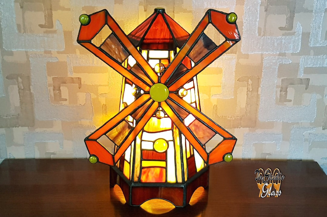 Fairy Windmill Stained Glass Nightstand Lamp Garden Decor - Etsy