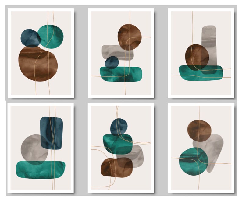 Mid Century Modern Note Card Set: Abstract Geometric Watercolor Designs ...