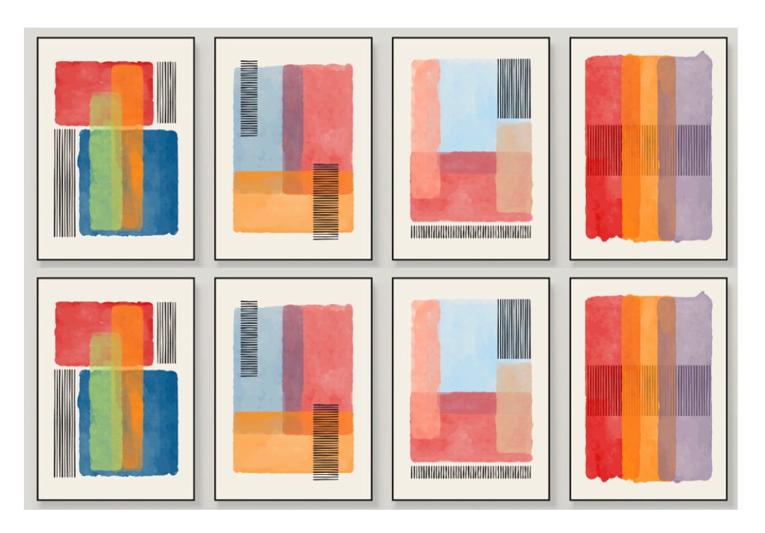 Mid-century Modern Abstract Note Card Set: Geometric Watercolor (16 ...