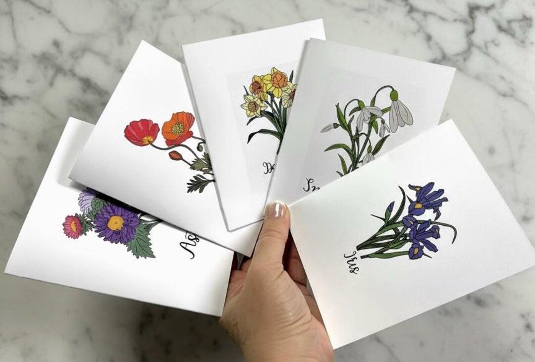 Birth Month Flower Note Cards: Botanical Floral Stationery Set - Etsy